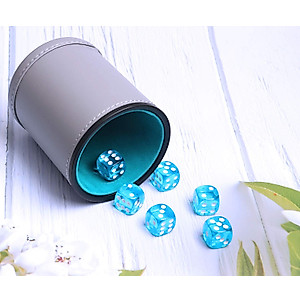 Dice Cup Set PU Leather and Felt-Lined, Quiet Shaking for Yahtzee Farkle Liars Dice Games, Includes Six 16mm Regular Dice, 2 Pack