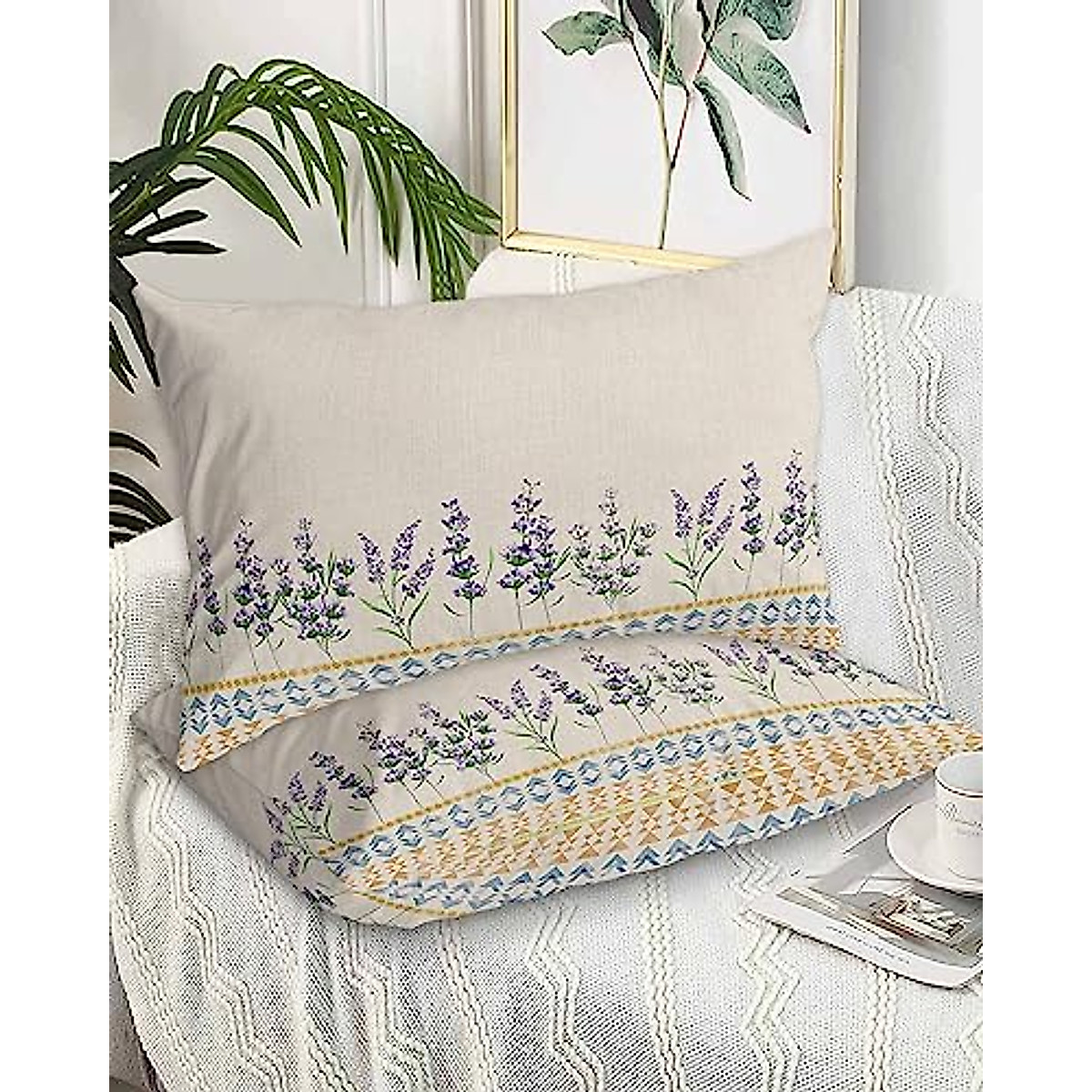 Edwiinsa Boho Flower Pillow Covers Standard Size Set of 2 20x26 Bed Pillow, Spring Floral Purple Modern Geometric Plush Soft Comfort for Hair/Skin Cooling Pillowcases with Envelop Closure