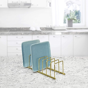 Spectrum Diversified Euro Kitchen Lid Organizer for Plates, Cutting Boards, Bakeware, Cooling Racks, Pots & Pans, Serving Trays, and Reusable Containers, Gold