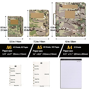 Kosibate Padfolio Ring Binder with 45 Sheets 90 Pages of Loose-Leaf Paper, Weatherproof Notebook Cover, Tactical Notebook with Zippered for Folders, Business Cards Refillable 6-Ring Notepad(5.5"x8.5")