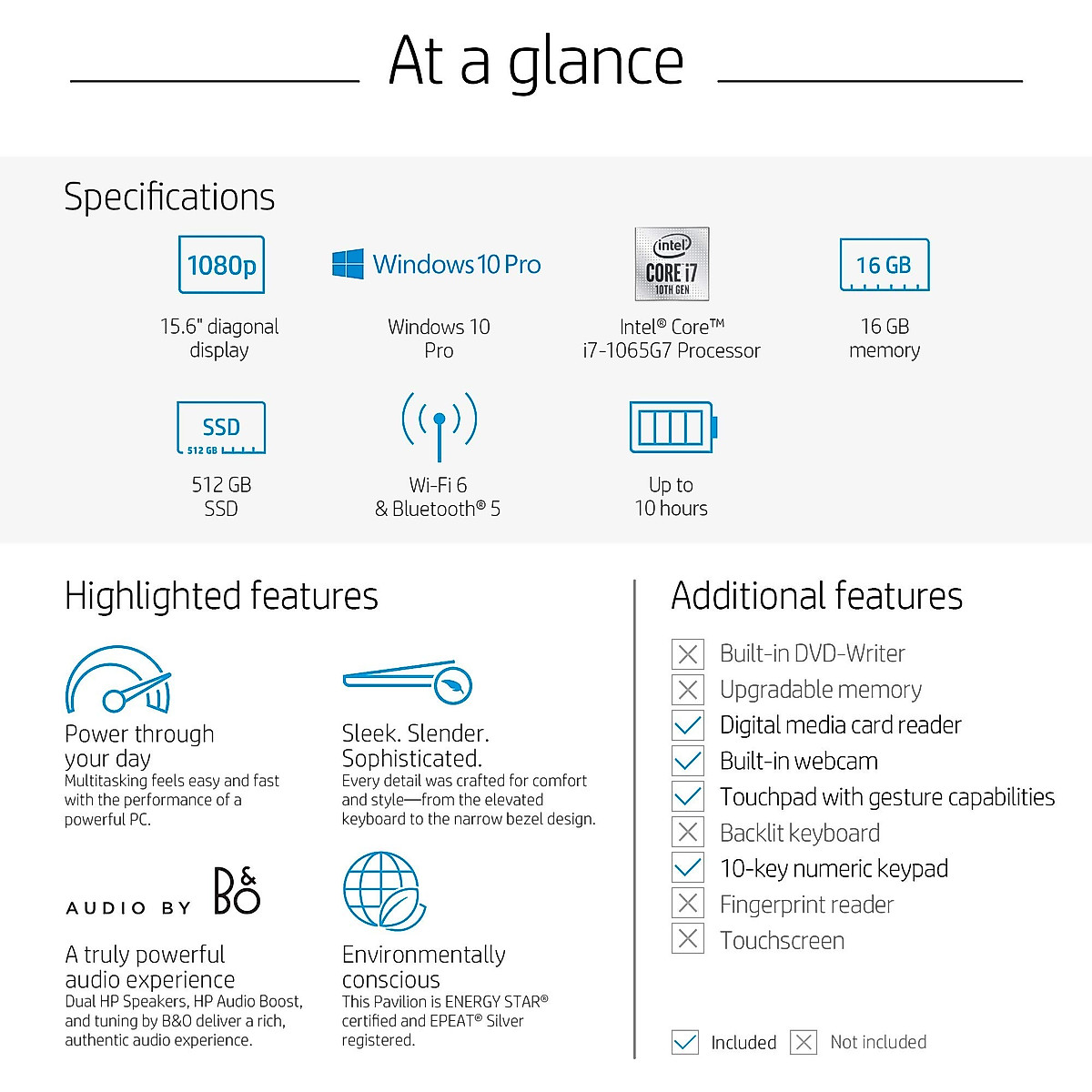 HP Pavilion 15.6 inches FHD 1920x1080 i7-1065G7 16GB 512GB SSD 15-cs3019nr (Renewed)