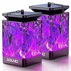 AOUNQ Solar Lanterns Outdoor Waterproof Purple, Upgraded 2 Pack 99 LEDs Flickering Flame Hanging Outdoor Solar Lanterns, Solar Powered Lanterns Lights Outdoor for Garden Patio Yard Porch Decorative