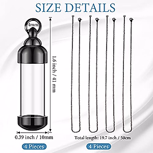 4 Vial Necklace Pendant Set Include 4 Stainless Steel Glass Openable Container Vial Tube Urn Keepsake Cremation Memorial Ashes Holder 4 Snake Chain Necklace for DIY Jewelry Making (Black)