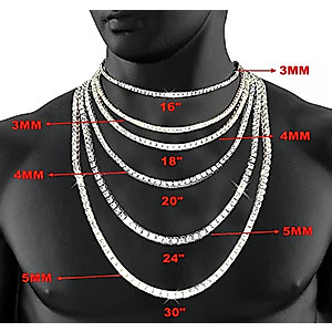 HH BLING EMPIRE Silver Gold Iced Out Diamond Tennis chain for Men, Rhinestone Diamond Tennis Necklaces for Women, 5mm Fake Diamond Necklace Chains (5mm-Silver-16)