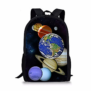 Binienty Solar System Planets Print Custom Kids School Shoulder Bookbag, Casual Backpack, Zipper Closure