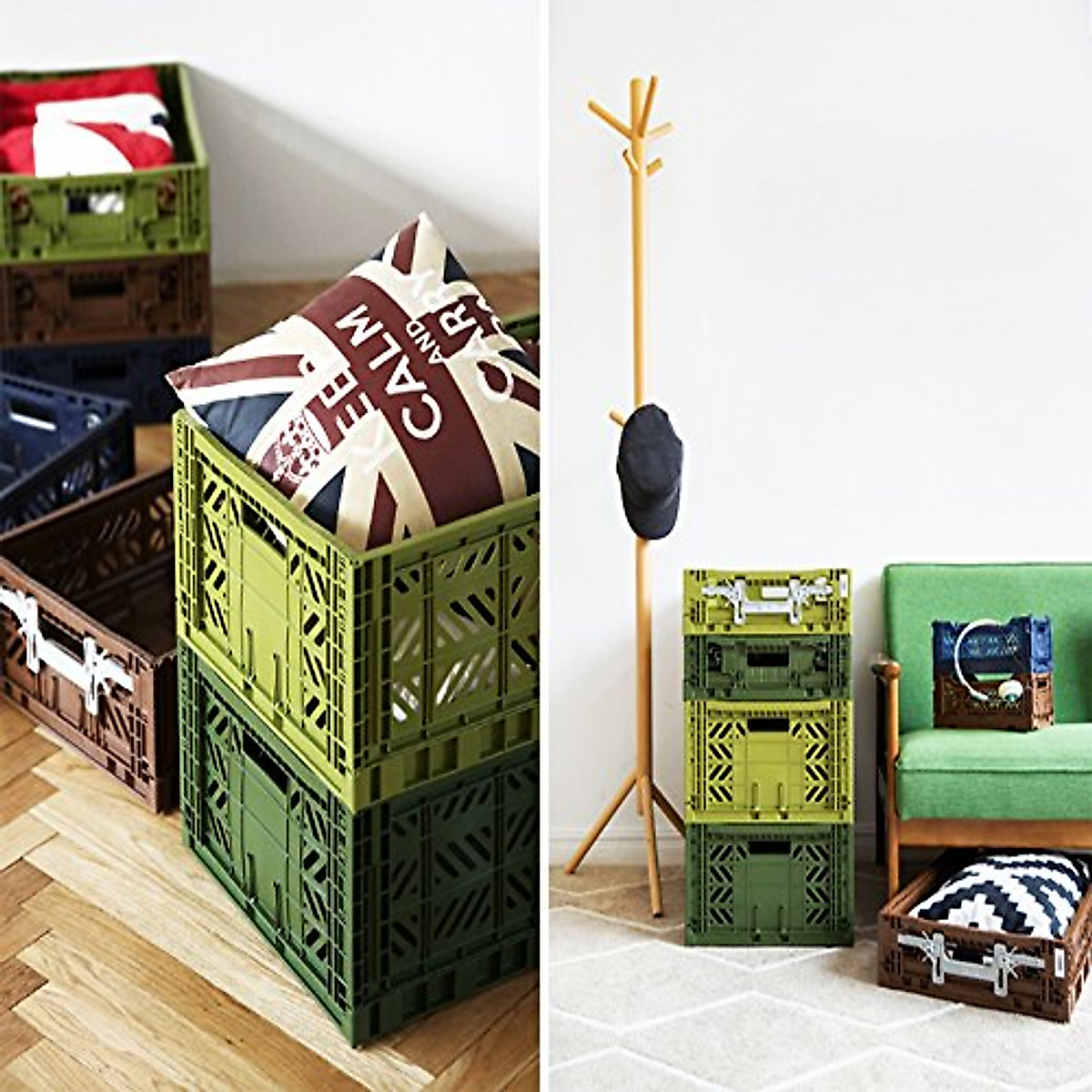 AYKASA Collapsible Storage Bin Container Basket Tote, Folding Basket Crate Container : Storage, Kitchen, Houseware Utility Basket Tote Crate Mini-Box (Dark Green)