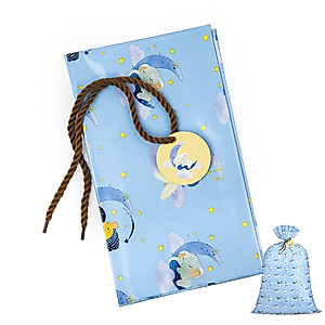 Loveinside Jumbo Large Plastic Gift Bag, Baby Boy Design Plastic Bag with Tag and Tie for Birthday, Baby Shower - 56" x 36", 1 Pcs - Blue Sleepy Bear