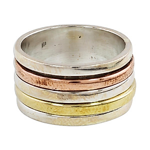 NOVICA Artisan handmade .925 Sterling Silver Meditation Spinner Ring Simple Copper Brass Indian [band Width 10 mm W] 'Sleek Simplicity'