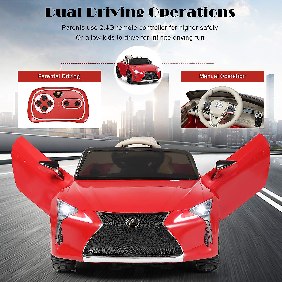 Costzon Ride on Car, Licensed Lexus LC500, 12V Battery Powered Car w/Remote Control, 3 Speed, LED Lights, Horn, MP3&USB, Slow Start, Spring Suspension, Electric Vehicle for Boys& Girls (Red)