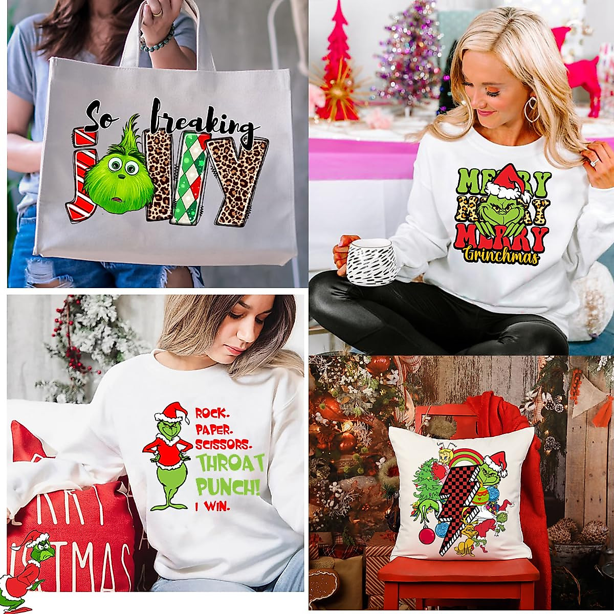 4 Sheets Christmas Iron on Vinyl Transfers Stickers Heat Transfer Design Christmas Iron on Transfers Patches Christmas Iron on Decals for T-Shirt Clothing Bags Pillow DIY Craft Supplies