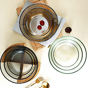 HEMOTON Glass Salad Serving Bowl with Wood Stand Base 2500ml Fruit Dessert Bowl Clear Ice Bucket Fruit Vegetable Dish Container for Kitchen Microwave Oven