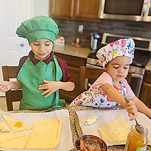 Dapper&Doll Kids Apron and Chef Hat - Gift Set for Boys Girls Ages 4-10 - Green