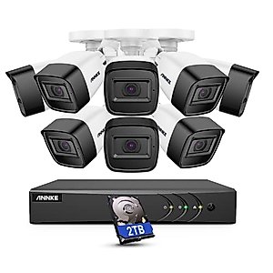 ANNKE 8CH 2K+ Super HD Audio Security Camera System Outdoor with Smart Motion Detection, H.265+ Surveillance DVR with 8 x IP67 CCTV Camera 100ft Smart IR Night Vision,Remote Access, 2TB Hard Drive