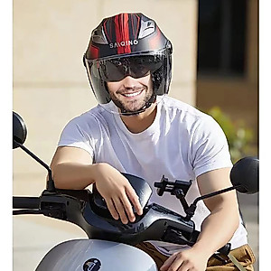 Motorcycle Helmet,Adult Open-face Motorbike Helmet Double Visor 3/4 Open Face Sun Shield Scooter Street Dirt Bike Helmet DOT Approved (X-Large, RED)