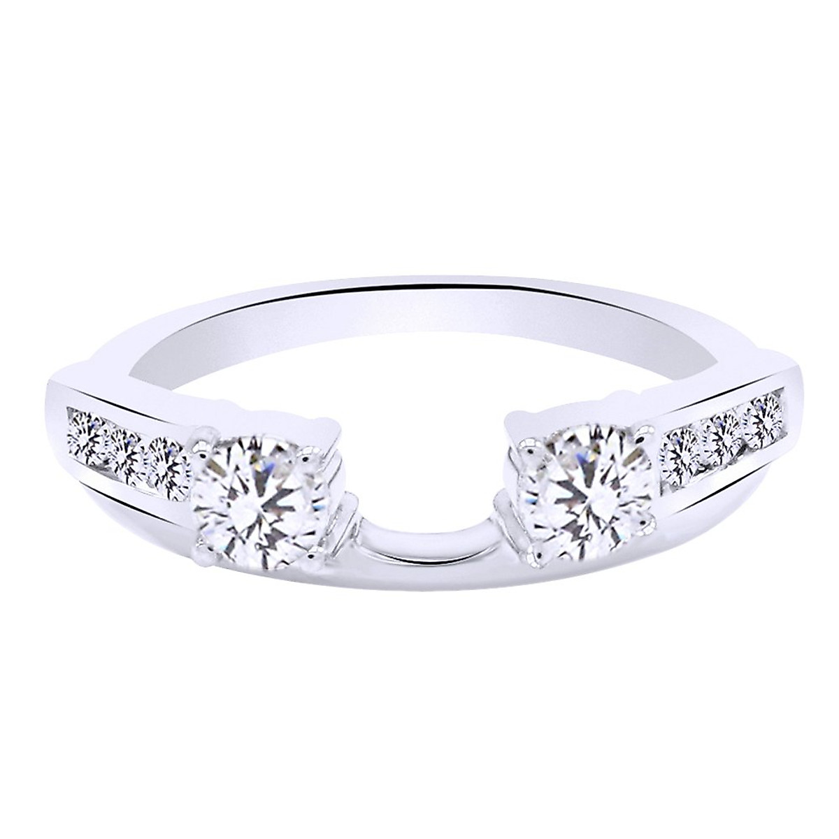AFFY Round Cut White Cubic Zirconia Women's Wrap Enhancer Ring in 14k White Gold Over Sterling Silver (0.97 Ct)