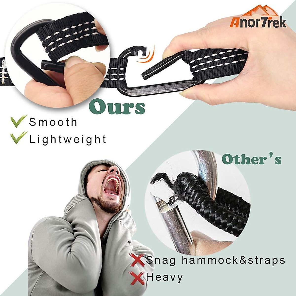 AnorTrek Camping Hammock with Mosquito Net, Double & Single Lightweight Portable Hammocks with Tree Straps, Parachute Hammock for Camping, Backpacking