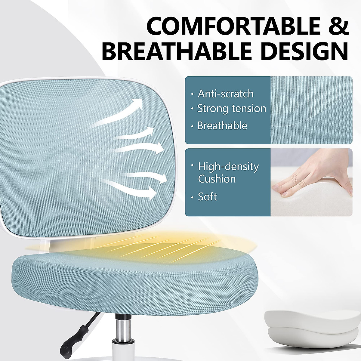 Primy Office Drafting Chair Armless, Tall Office Desk Chair Adjustable Height and Footring, Mid-Back Ergonomic Standing Desk Chair Mesh Rolling Tall Chair for Art Room, Office or Home(Light Blue)