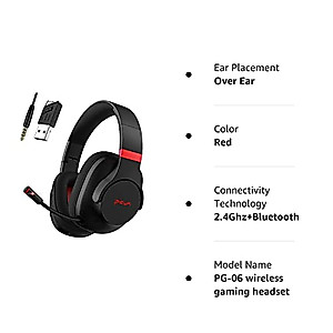Picun 2.4Ghz/Bluetooth Wireless Gaming Headset for PC, PS5, PS4, Bluetooth Headphones with Retractable Noise-Cancelling Microphone, Soft Memory Foam Over-Ear Headsets for Cell Phone, Laptop, Computer