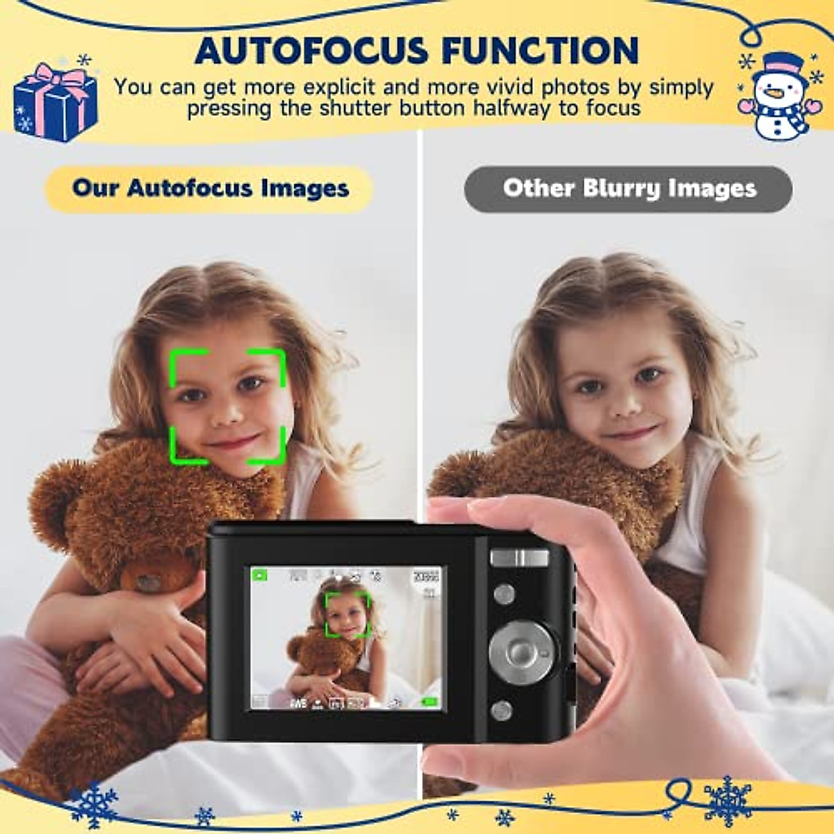 Digital Camera, Upgraded 48MP Autofocus FHD 1080P Small Digital Camera for Kids Video Camera with 32GB SD Card 16X Digital Zoom, Compact Point and Shoot Vlogging Camera for Teens Students Adult