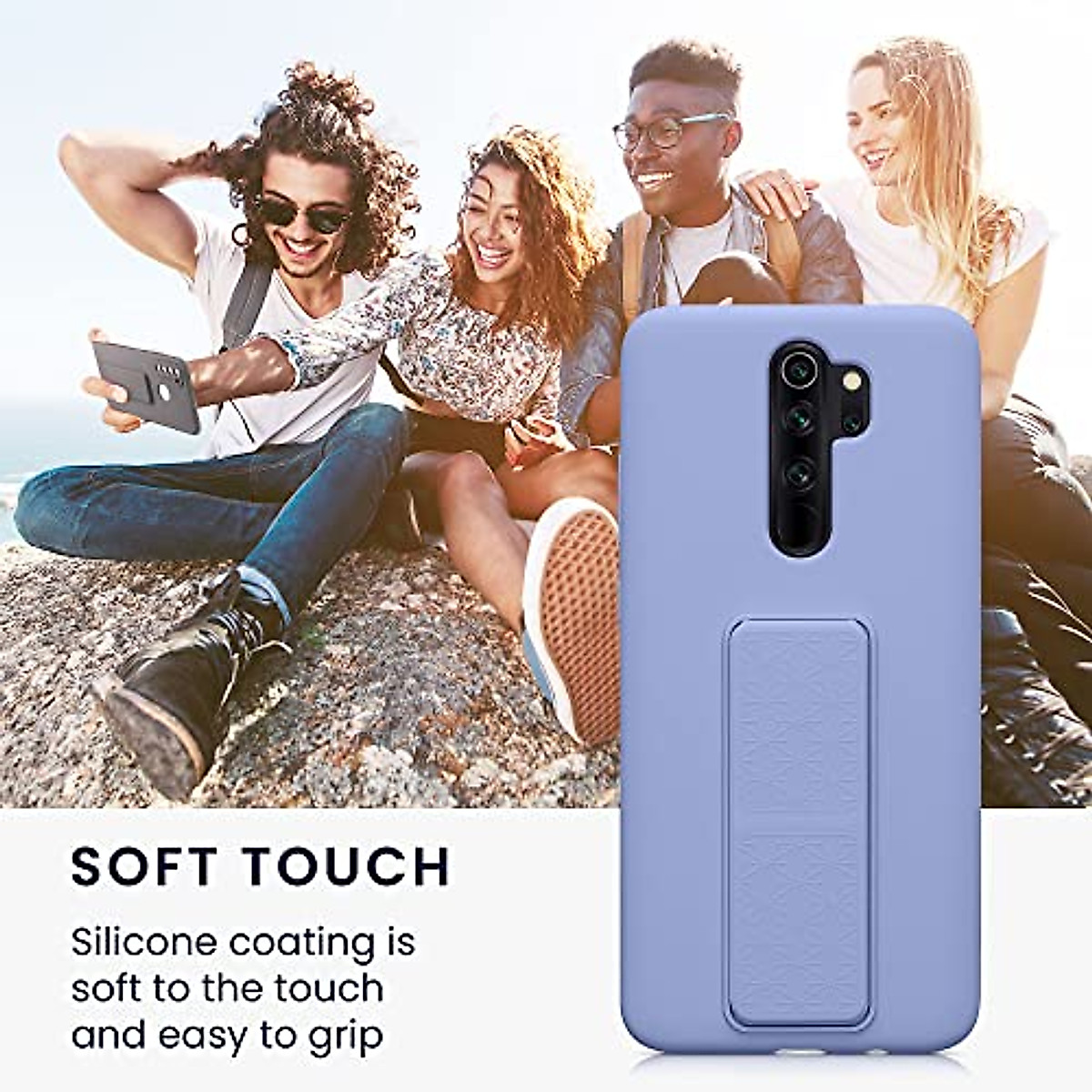 kwmobile Case Compatible with Xiaomi Redmi Note 8 Pro - Case with Hand Strap and Stand Soft TPU Silicone Coating - Lavender