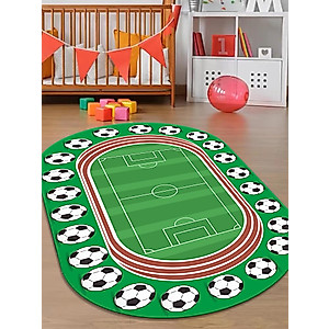 Puyosvr Soccer Field Area Rug,6x8ft, Green Sports Football Printing rugs, Children'S Room Game Small Carpet Indoor Non-Slip Washable Carpet,for BoysBedroom Game Room Kindergarten Living Room Kitchen