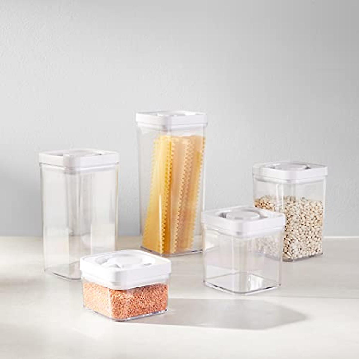 Amazon Basics 10-Piece Square Airtight Food Storage Containers for Kitchen Pantry Organization, BPA Free Plastic, Clear