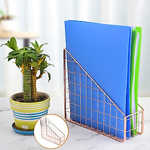 Coshar Minimalist File Holder Metal Wires Magazine Organizer Document Rack Letter File Storage Organizer Desktop Accessory - Rose Gold
