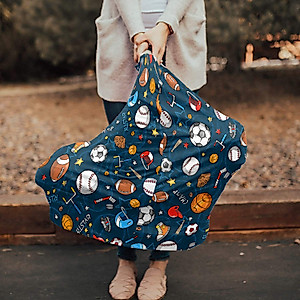 Car Seat Canopy Nursy Cover Sport, Multi Use Breastfeeding Scarf for Infant Carseat Canopy Stroller Shopping Cart Highchair Many Basketball Baseball and Football Icons Champ Gloves Dark Backdrop