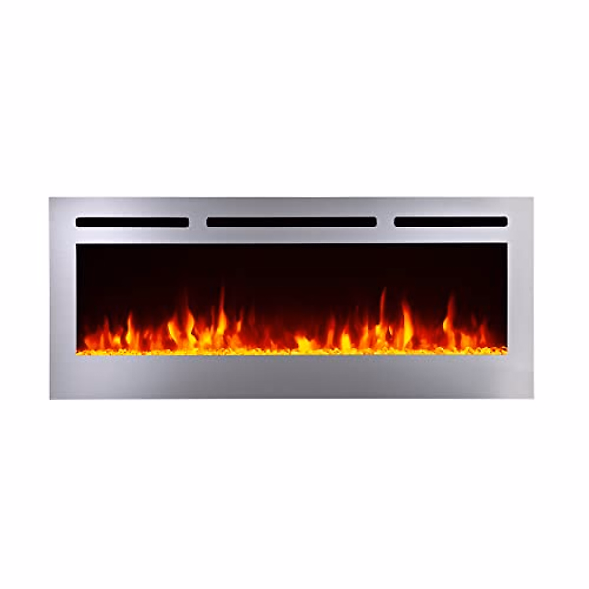 The Sideline Deluxe™ by Touchstone - Stainless Steel Electric Fireplace - 50 Inch Wide - in Wall Recessed - 5 Flame Settings - Multiple Color Flame - 1500W Heater - Log & Crystal Hearth Options- 86273