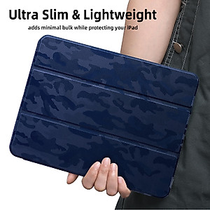 Wenlaty Compatible with iPad Pro 11 Inch Case 4th/3rd/2nd Generation with Pencil Holder, for iPad 11 Pro Case 2022/2021/2020, Slim Protective Cover with Soft TPU Back, Auto Wake/Sleep, CamouflageBlue