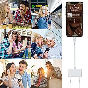 Steepower 3.5mm iPhone Headphone Splitterr,3 in 1 Dual 3.5mm Headphone Jack Adapter with Power Port,Compatible with iPhone 14/13/12/11/X/8/8plus/7/7plus/iPad-Support iOS 16