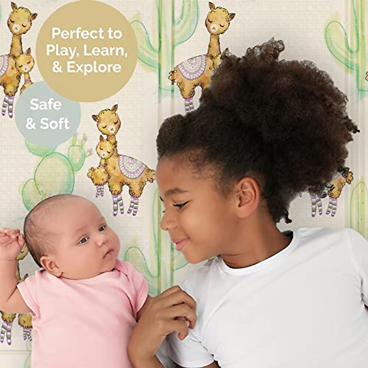 JumpOff Jo - Large Waterproof Foam Padded Play Mat for Infants, Babies, Toddlers, Play & Tummy Time, Foldable Activity Mat, 70 in. x 59 in. - Llama & Koala, Pack of 1