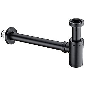 HANEBATH Brass Round Bottle P-Trap 1 1/4, Adjustable Bathroom Basin Sink Waste Trap Drain Kit, Matte Black