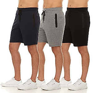 PURE CHAMP Mens Shorts French Terry 3 Pack Gym Shorts for Men Athletic Workout Training Shorts with Zipper Pocket and Drawstring Size XS-3XL (Group A,2XL)