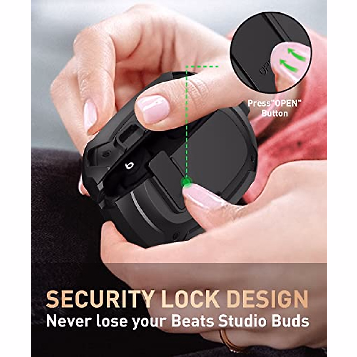 Beats Studio Buds/Studio Buds Plus Case 2021/2023, [Secure Lock] OTOPO Cool Beats Studio Buds+ Protective Case Cover Men Women with Keychain for New Beats Studio Ear buds + Case - Black