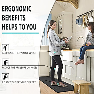 DEXI Kitchen Rugs and Mats Cushioned Anti Fatigue Comfort Runner Mats for Floor Rugs Waterproof Standing Rugs Set of 3,17"x29"+17"x59"+17"x59" Black