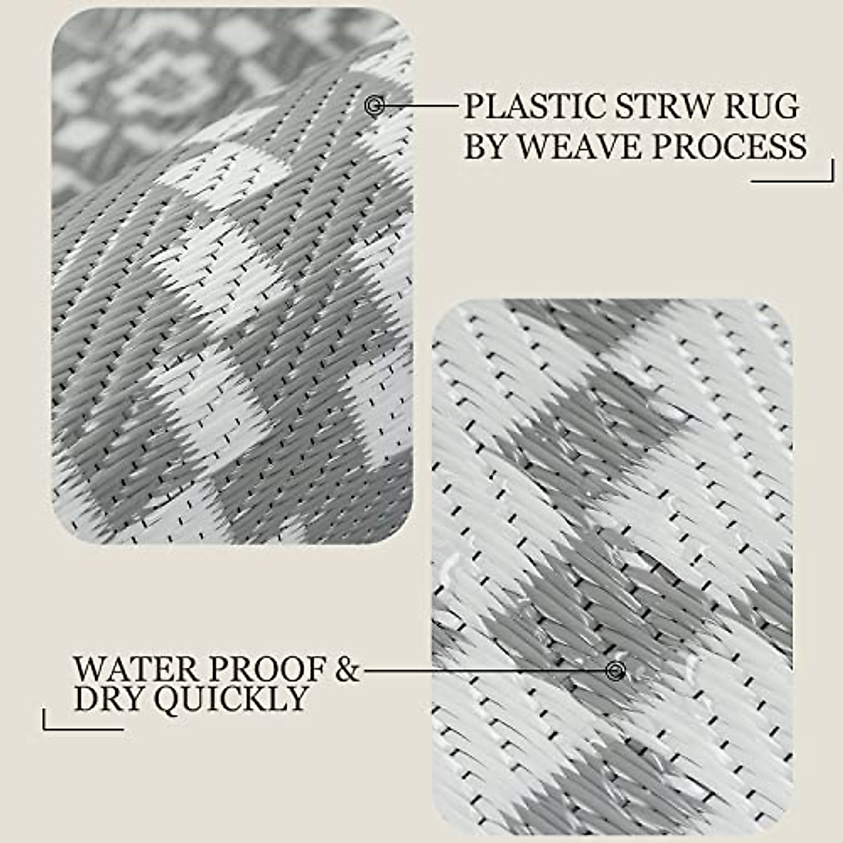 famibay 5x8 Outdoor Rug Waterproof Plastic Straw Rug Patio Rugs Outdoor Waterproof Reversible Patio Mat Lightweight Portable Aztec Outdoor Area Rug for Patio Deck Balcony Camping(Grey)