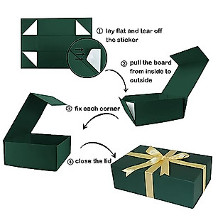 YINUOYOUJIA Large Gift Box with Lid,14"x9"x4.5" Magnetic Gift Box with Ribbon,Cards and Envelopes for Presents,Great for Wedding,Birthdays,Crafting,Gift Packaging (Green)