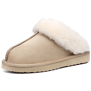 LazyStep Women's Madge Fuzzy Slippers with Comfort Memory Foam, Slip-on Warm Outdoor Indoor House Shoes(Parchment, Size 7-8)