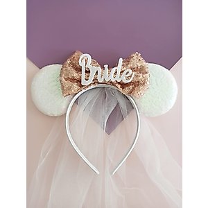 MapleLeaf Bride To Be Minnie Ears Headband, White Bridal Veil, Honeymoon Ears for Engagement Party or Bachelorette (White)