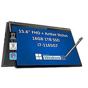 Lenovo IdeaPad Flex 5 5i 15.6" FHD 2-in-1 Touchscreen (Intel 4-Core i7-1165G7, 16GB RAM, 1TB PCIe SSD, Webcam, Active Stylus), Full HD IPS Convertible Laptop, Fingerprint, Backlit, Windows 11 Home