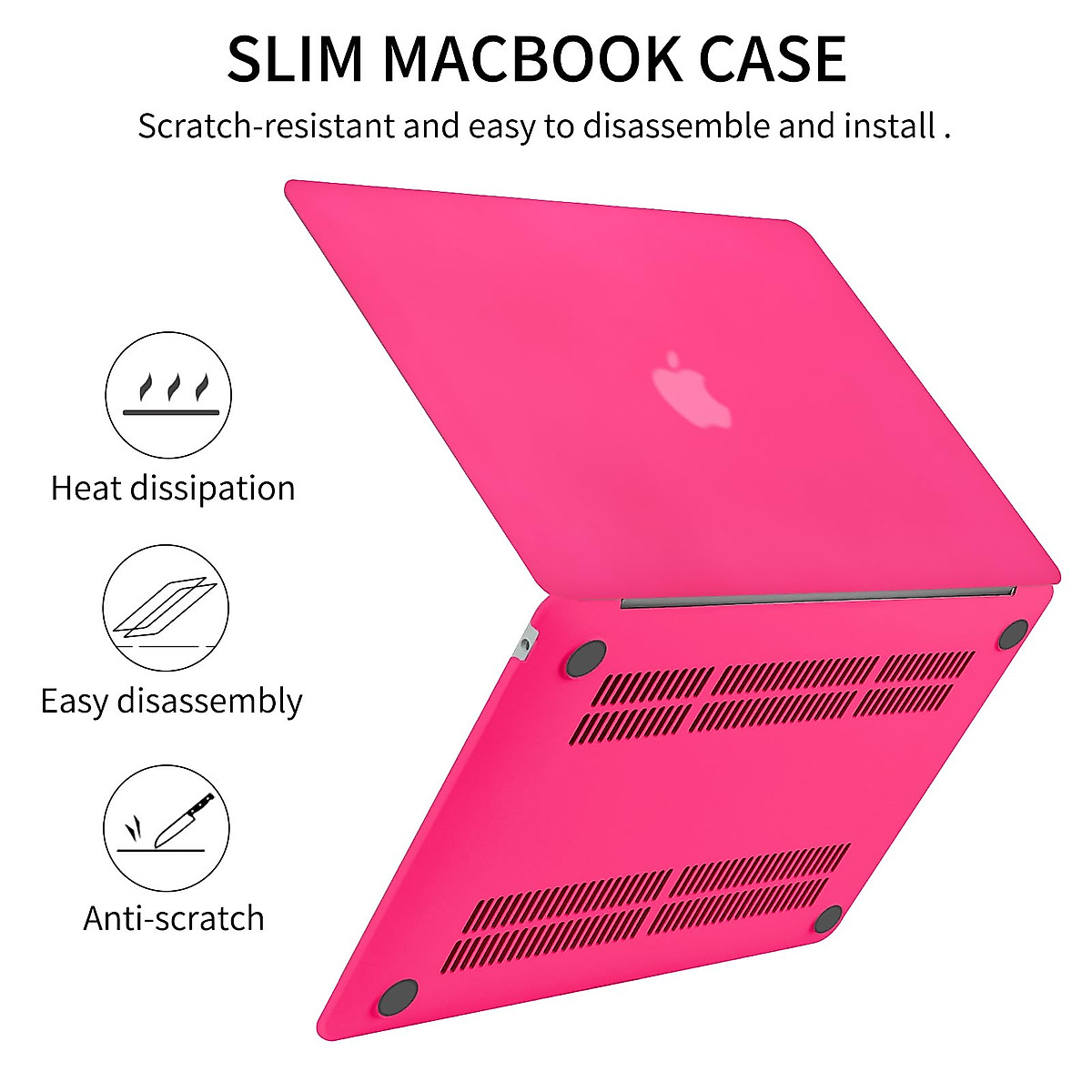 Seorsok Compatible with MacBook Air 13 Inch Case2022 2021 2020 2019 2018 Release A1932 A2179 M1 A2337 Touch ID,Plastic Hard Shell Case with Keyboard Cover-Hot Pink