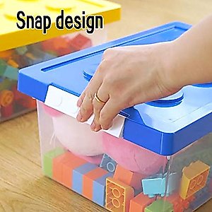 LUCKY-GO Toy Storage Organizer Bins with Lid - Stackable Plastic Organizer Box Set of 2, Kids Toy Chests with Compatible Building Baseplate and Lid, Storage Container for Building Bricks & Toys