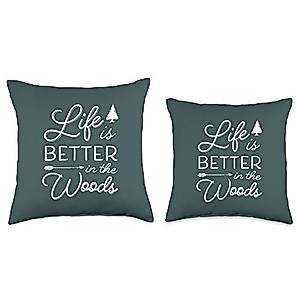 Cabin Life by Vine Mercantile Life is Better in The Woods | Cool Rustic Vacation Quote Throw Pillow, 18x18, Multicolor