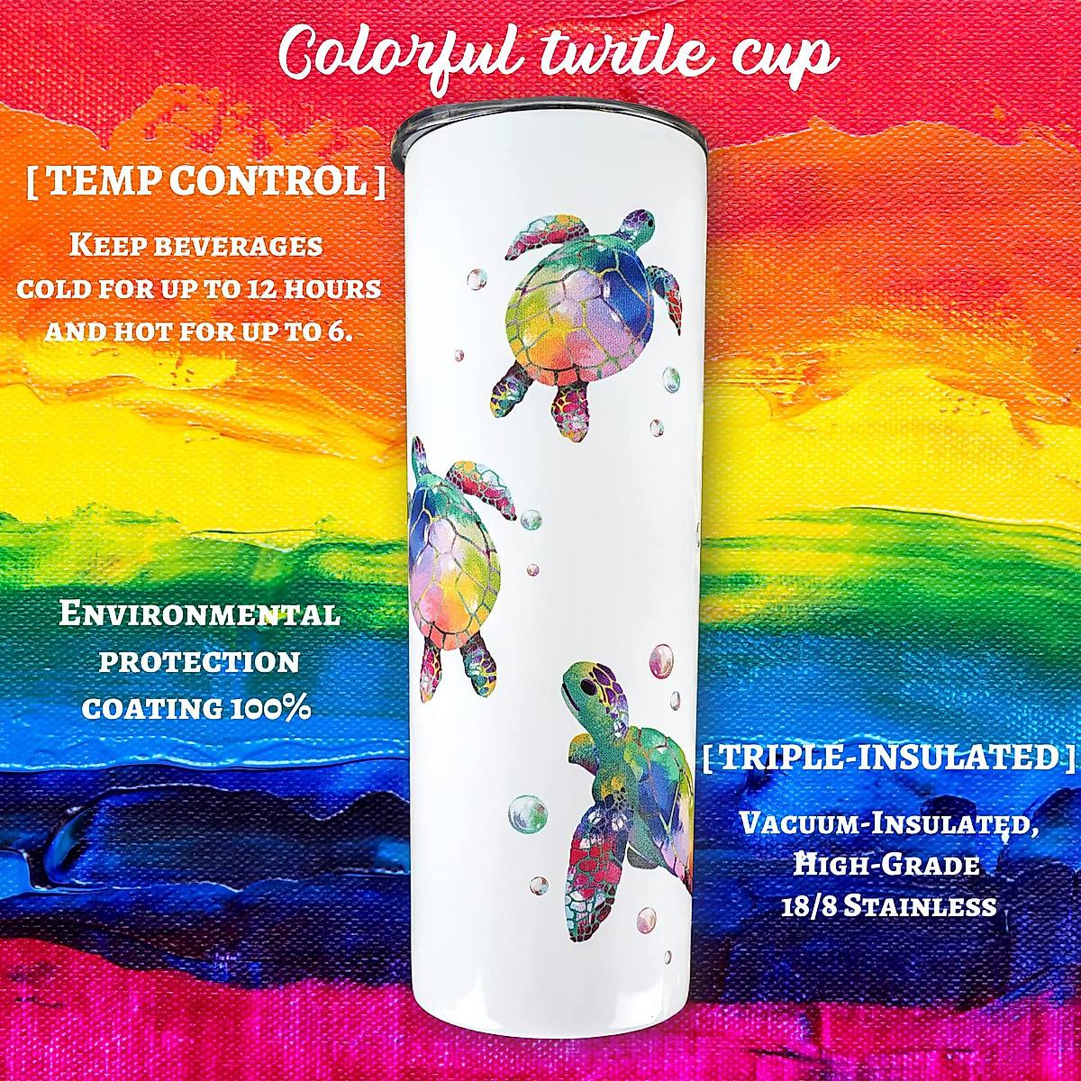 Mofvugz Sea Turtle Gifts - 20 Oz Double Wall Vacuum Insulated Stainless Steel Tumbler with Lid and Straw - Watercolor Ocean Turtle Cup, Travel Coffee Mug