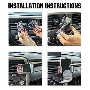 Amiss Universal Bling Cell Phone Holder, 360°Adjustable Car Phone Mount with One More Air Vent Base, Crystal Car Interior Decoration, for Windshield, Dashboard and Air Vent (Pink & White)