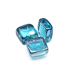 AKOYA Outdoor Essentials 10-Pound Fire Glass Cubes Squares 1-inch Reflective Tempered Crystal Beads for Fire Pit (10 lbs - 1 inch, Caribbean Blue)