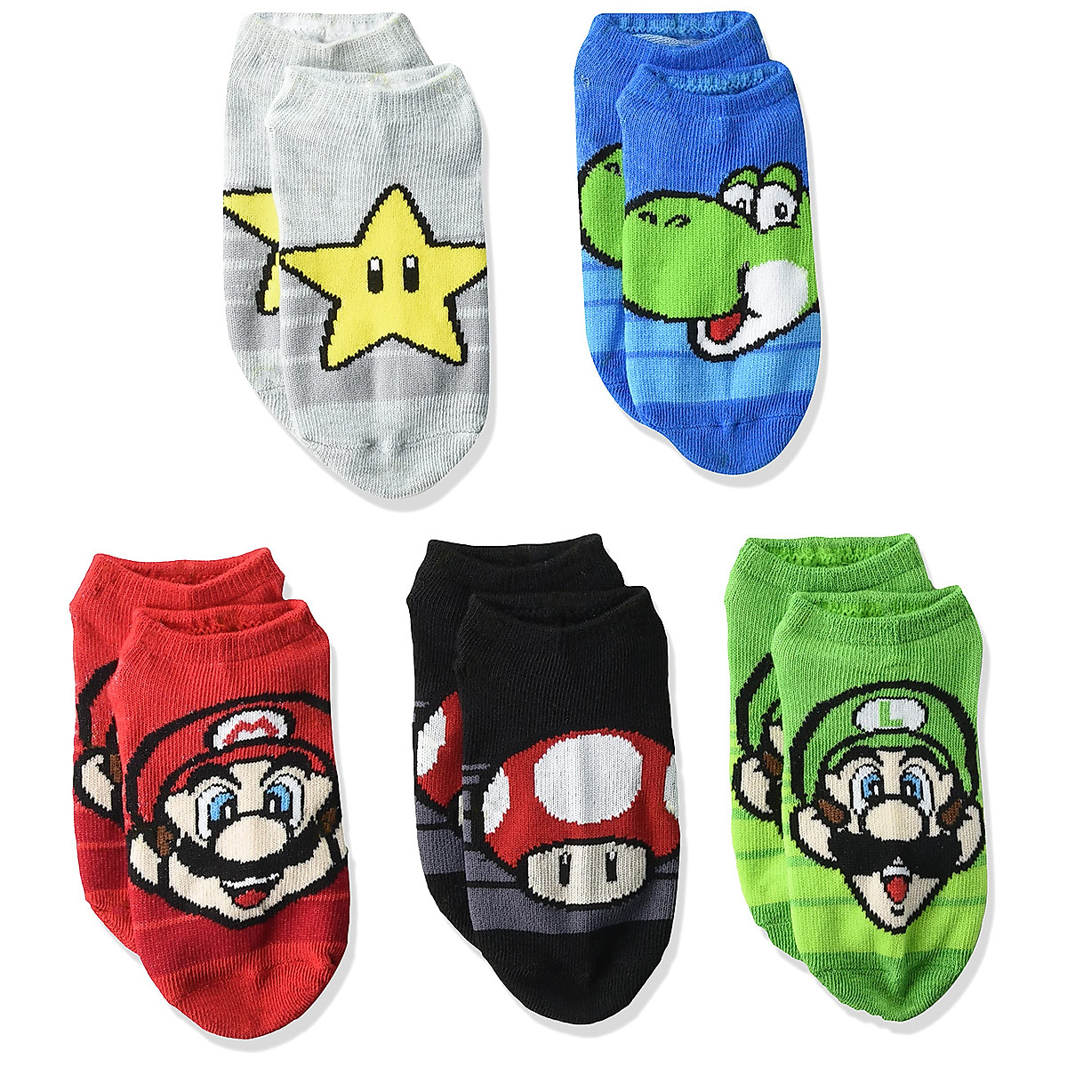 Mario boys Mario 5 Pack No Show Socks, Multi, 6-8.5 US