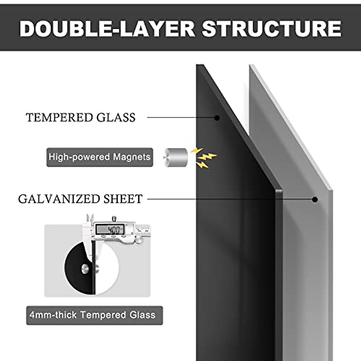 QUEENLINK,Magnetic Glass Whiteboard,Magnetic Black Glass Board,24x 18 Inches Glass Dry Erase Board,Black Surface…