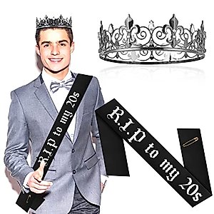 SMAODSGN 2 Pieces 30th Birthday Sash and Crown for Men Rip 20s Birthday Decorations Happy 30th Birthday Decorations for Men Birthday King Crown for Men Adult Silver